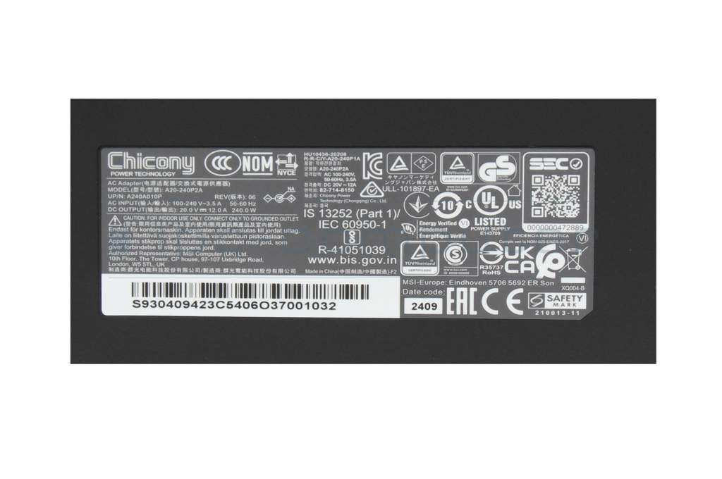 MSI Crosshair 16 HX D14VFKG (MS-15P2) original cargador 240,0 vatios - ipc-computer.es